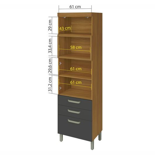 Módulo Penélope Paneleiro, 02 Portas Basculantes, 03 Gavetas, Para ...