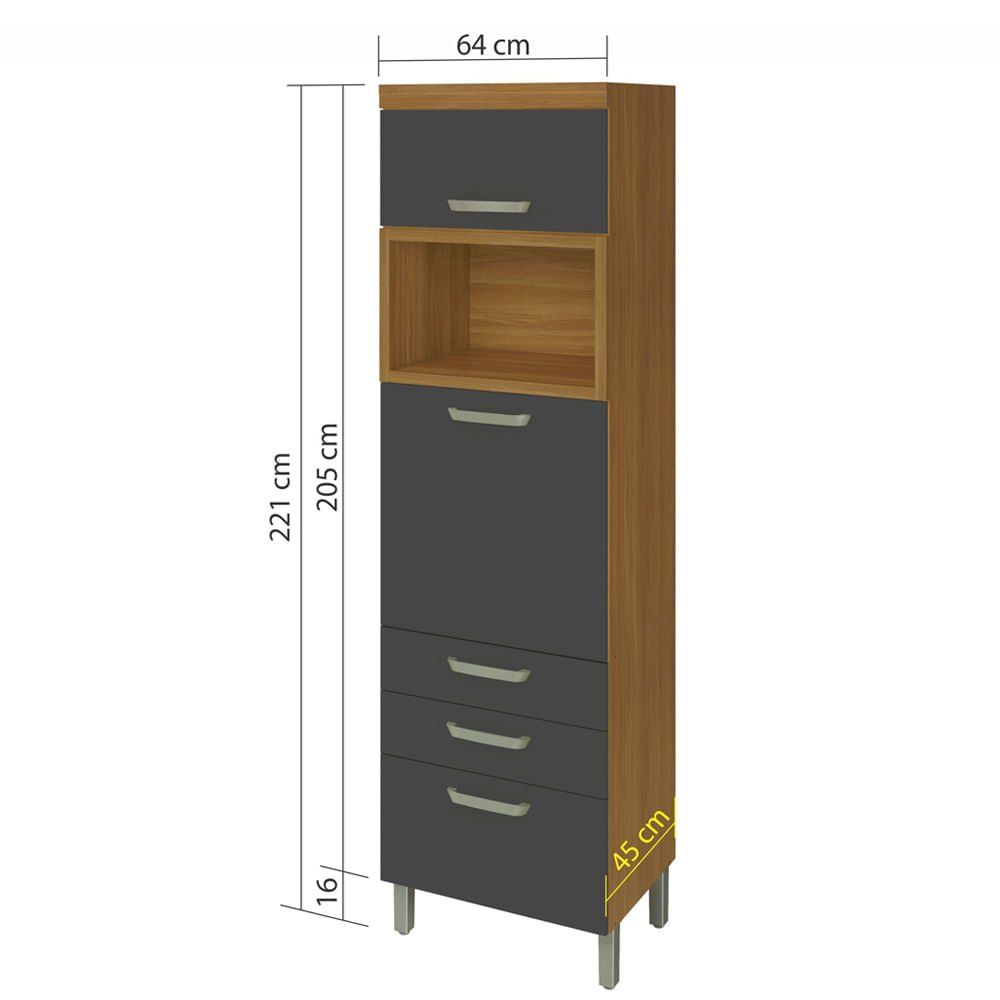 Módulo Penélope Paneleiro, 02 Portas Basculantes, 03 Gavetas, Para ...